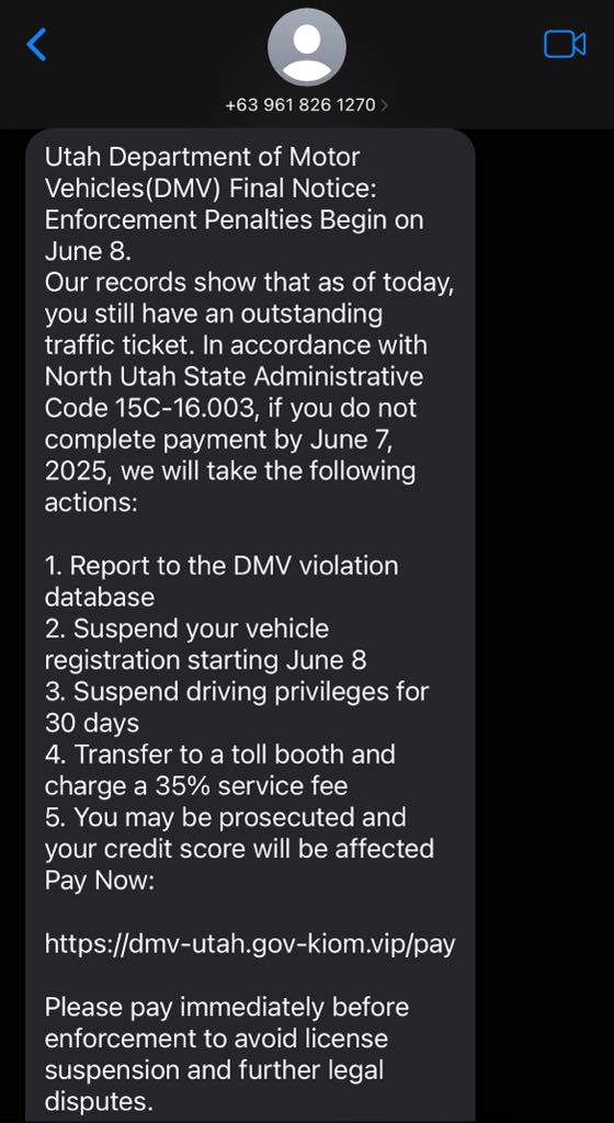 DMV Final Notice Scam Text – iDefend